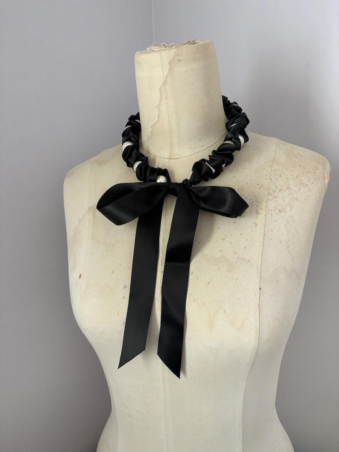 Vintage Ribbon Y2k Pearl Necklace Whimsygoth Gothic Dark Cottagecore ...