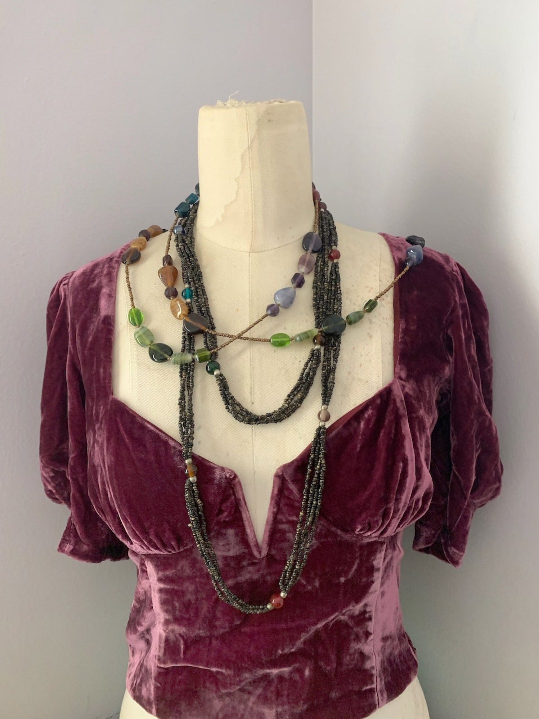 Vintage Long Glass Boho Beaded Necklaces Set of 2 Multi Strand Bohemian ...