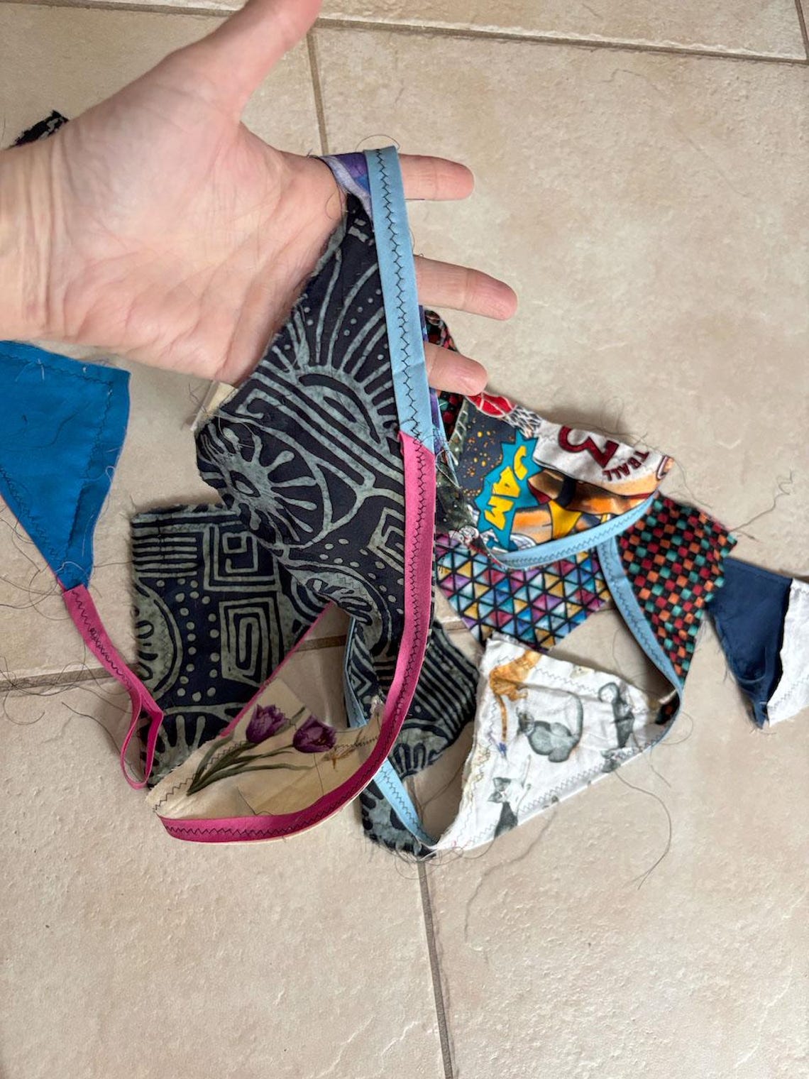 Handmade Scrappy Fabric Flag Bunting Scrappy Scrap Fabric Repurposed ...