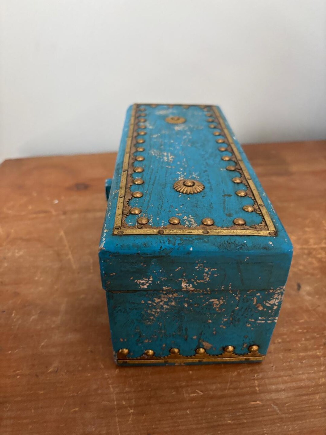 Vintage Painted Wooden Box Rivets Distressed Blue Bohemian Style - Etsy