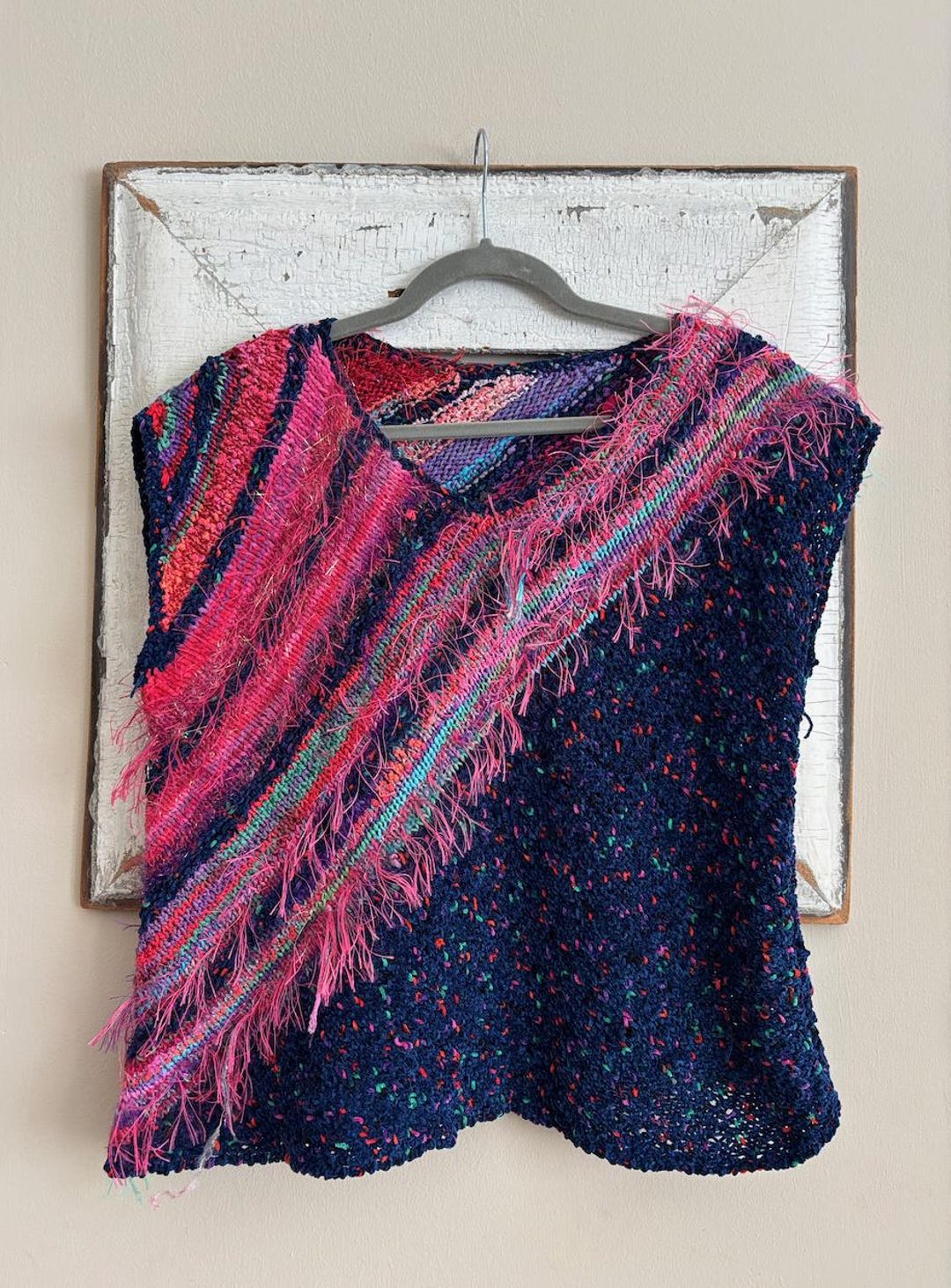 Vintage Handmade Knit Crocheted Sweater Maximalist Colorful Statement ...