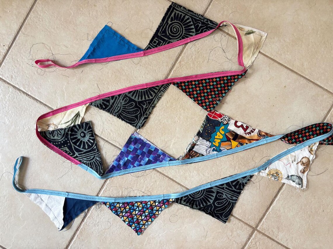 Handmade Scrappy Fabric Flag Bunting Scrappy Scrap Fabric Repurposed ...