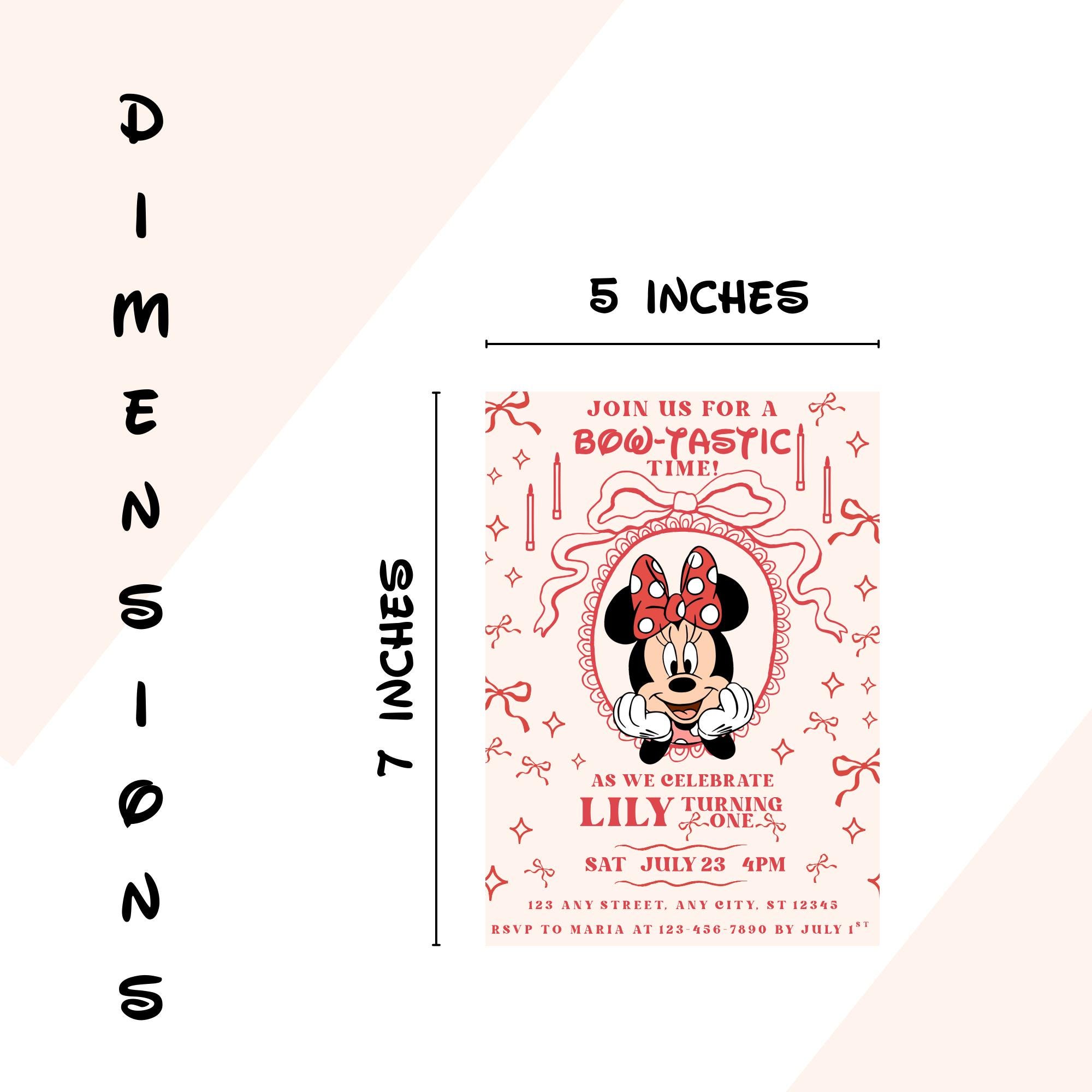 Minnie Mouse Themed Birthday Invitation for Baby Girl, Minnie's Bow-tastic Bday Party Invite ...