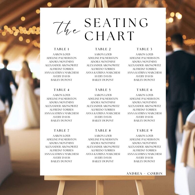 Timeless Elegance Wedding Seating Chart 18x24 24x36 36x48, Black and ...