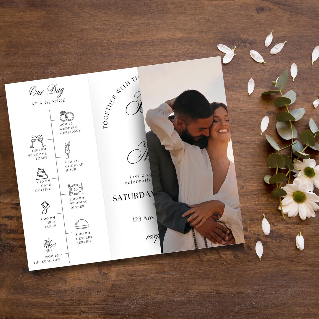 Gatefold Wedding Invitation, Black and White Elegant Wedding Suite ...