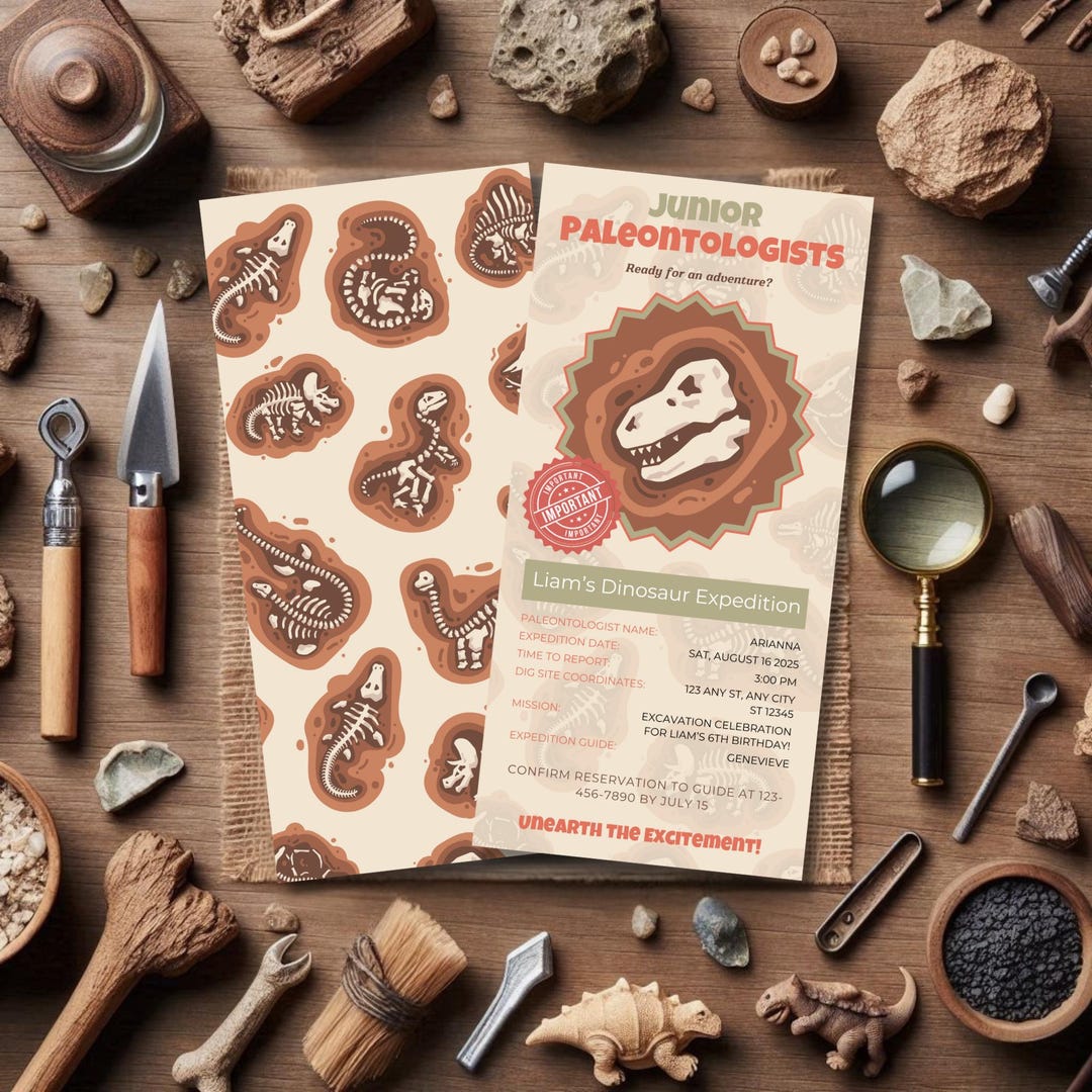 Junior Paleontologist Birthday Invitation for Kids All Ages, Editable ...