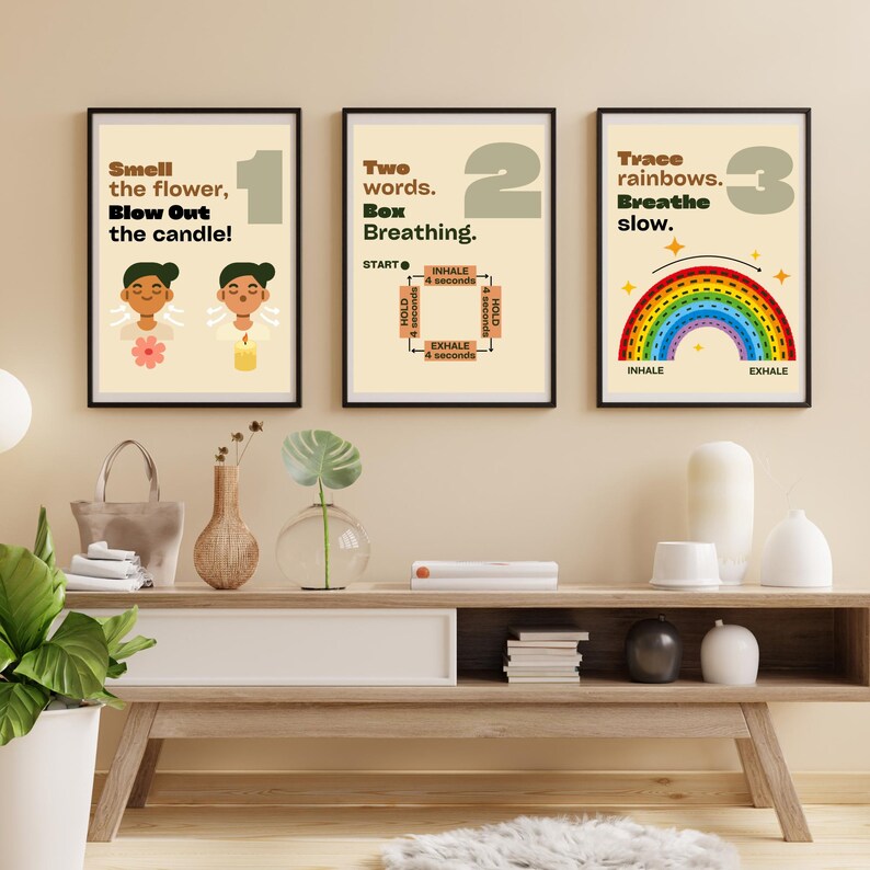 Breathing Techniques Chart for Kids, Printable Mindfulness Posters ...