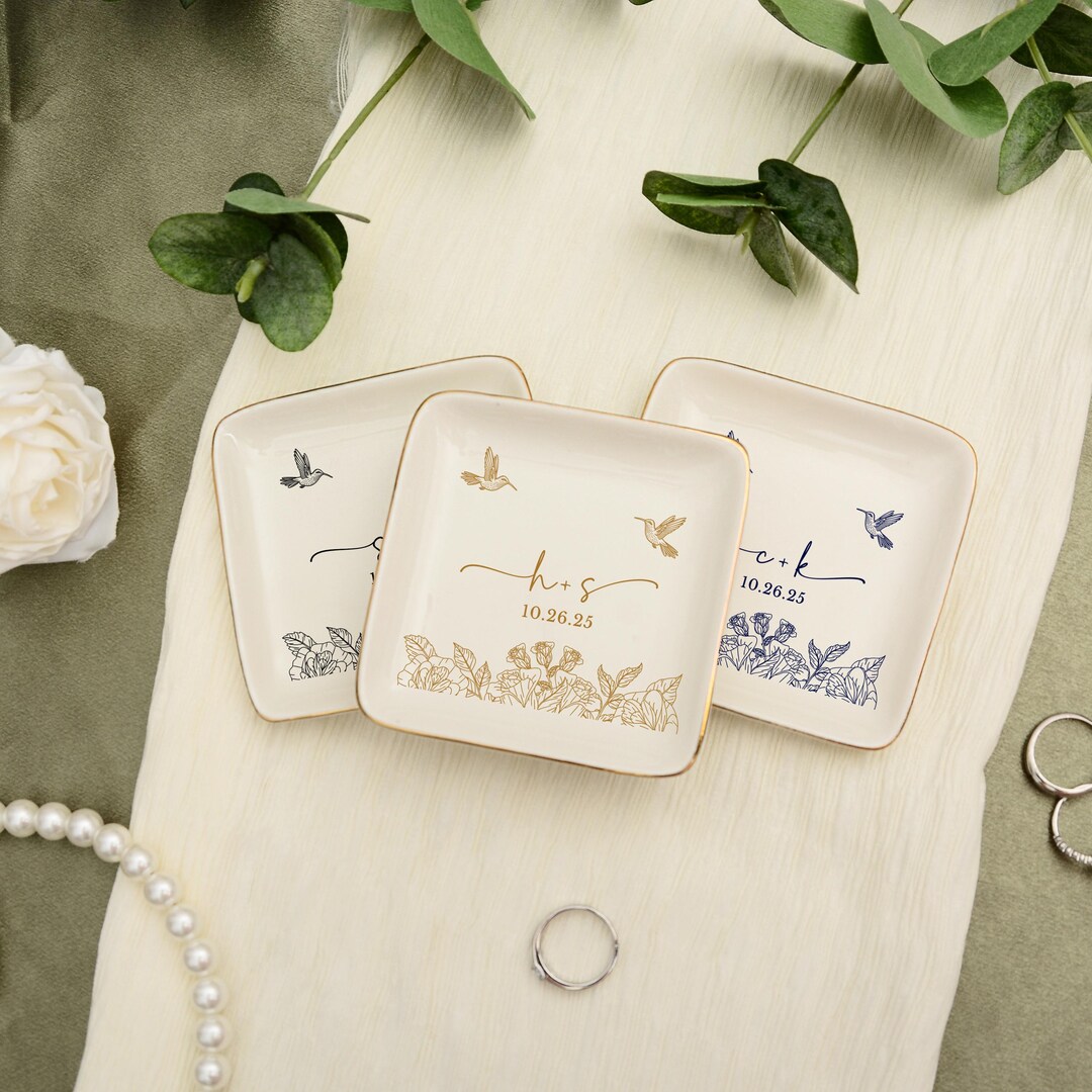 Personalized Floral Name Ring Dish, Flower Jewelry Tray With Names and ...
