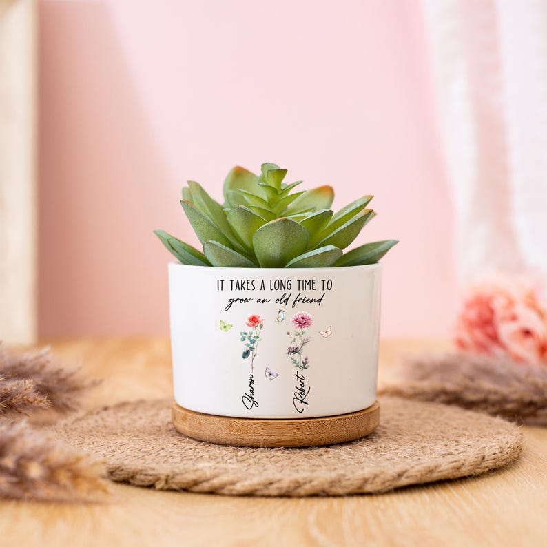 Personalized Birth Flower Plant Pot, Custom Friendship Floral Ceramic ...