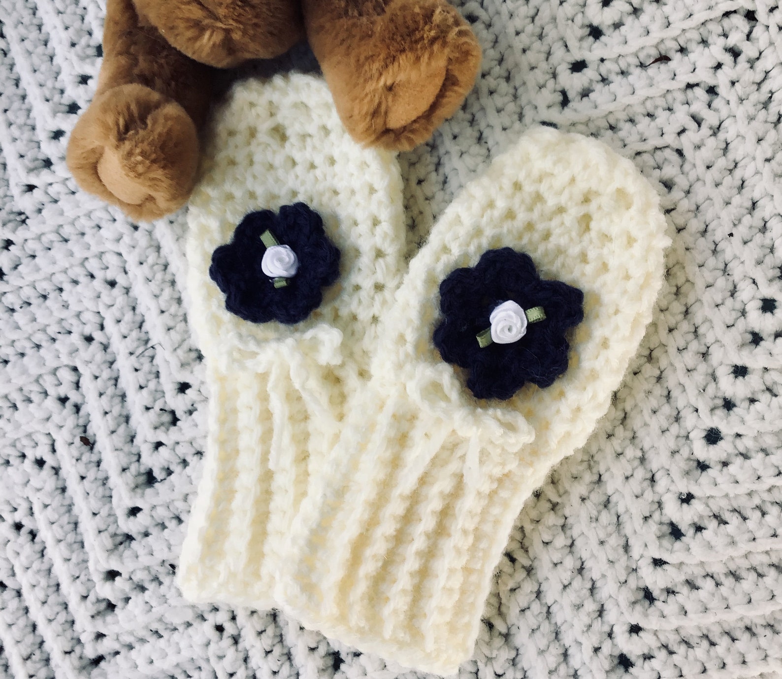 Crocheted Irish Knit Hat Mittens Toddler 2T Blue Flower - Etsy