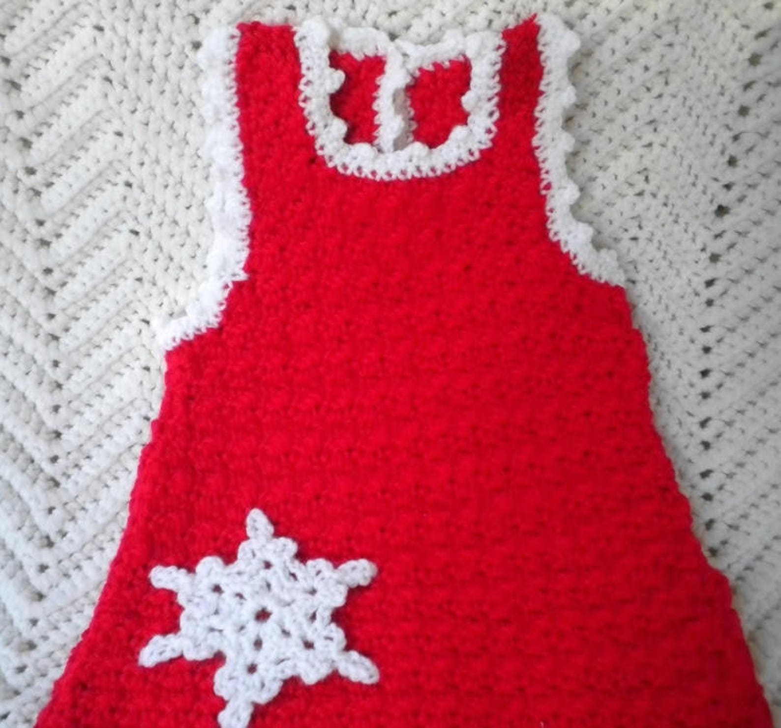 Crocheted Christmas Red Jumper Infant W Snowflake Applique and Matching ...