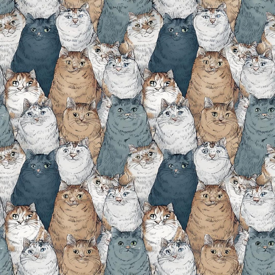 Seamless Cat Pattern Digital Paper, Cute Kawaii Cat Paw Print ...
