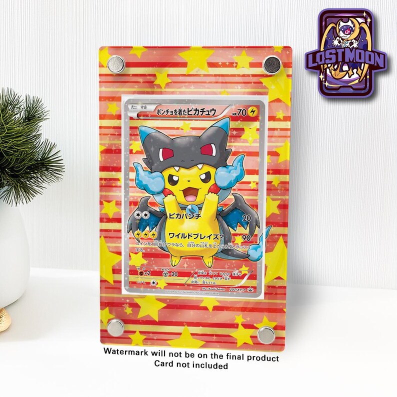Pocho-wearing Pikachu Mega Charizard Custom Pokemon Raw Display Case - Etsy