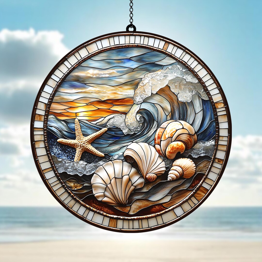 Seashell Stained Glass Suncatcher Ocean Lovers Window Hanging, Beach ...