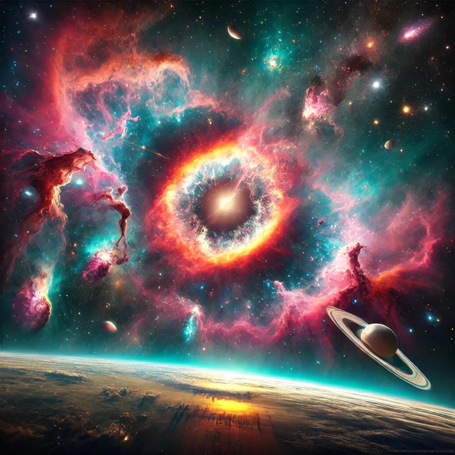 Supernova Explosion Art: Cosmic Nebulae & Ringed Planet - Etsy