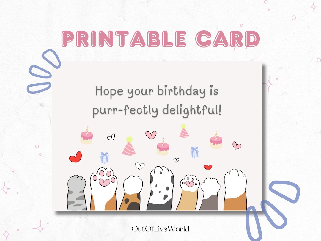 Printable Cat Themed Birthday Cards | Cute Cat Cards | Animal Themed - Etsy