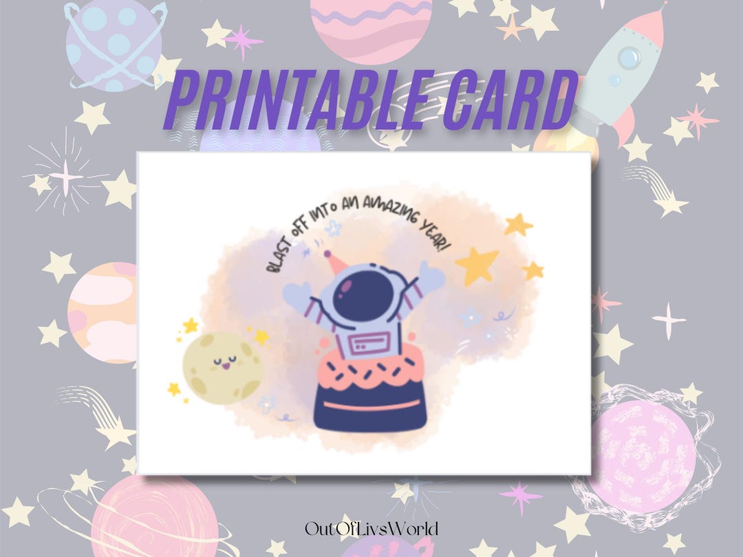 Printable Space Themed Birthday Cards | Cute Space Cards | Space Themed ...