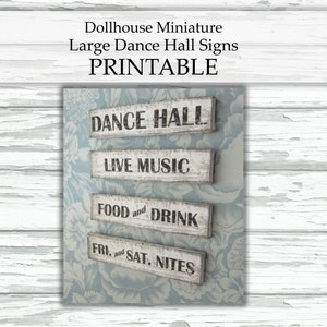 Dollhouse Miniature PRINTABLE Large Dance Hall Signs Wall Art Cottage ...