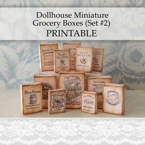 Dollhouse Miniature PRINTABLE Grocery Boxes Set #2 Mini Cottage Rustic ...