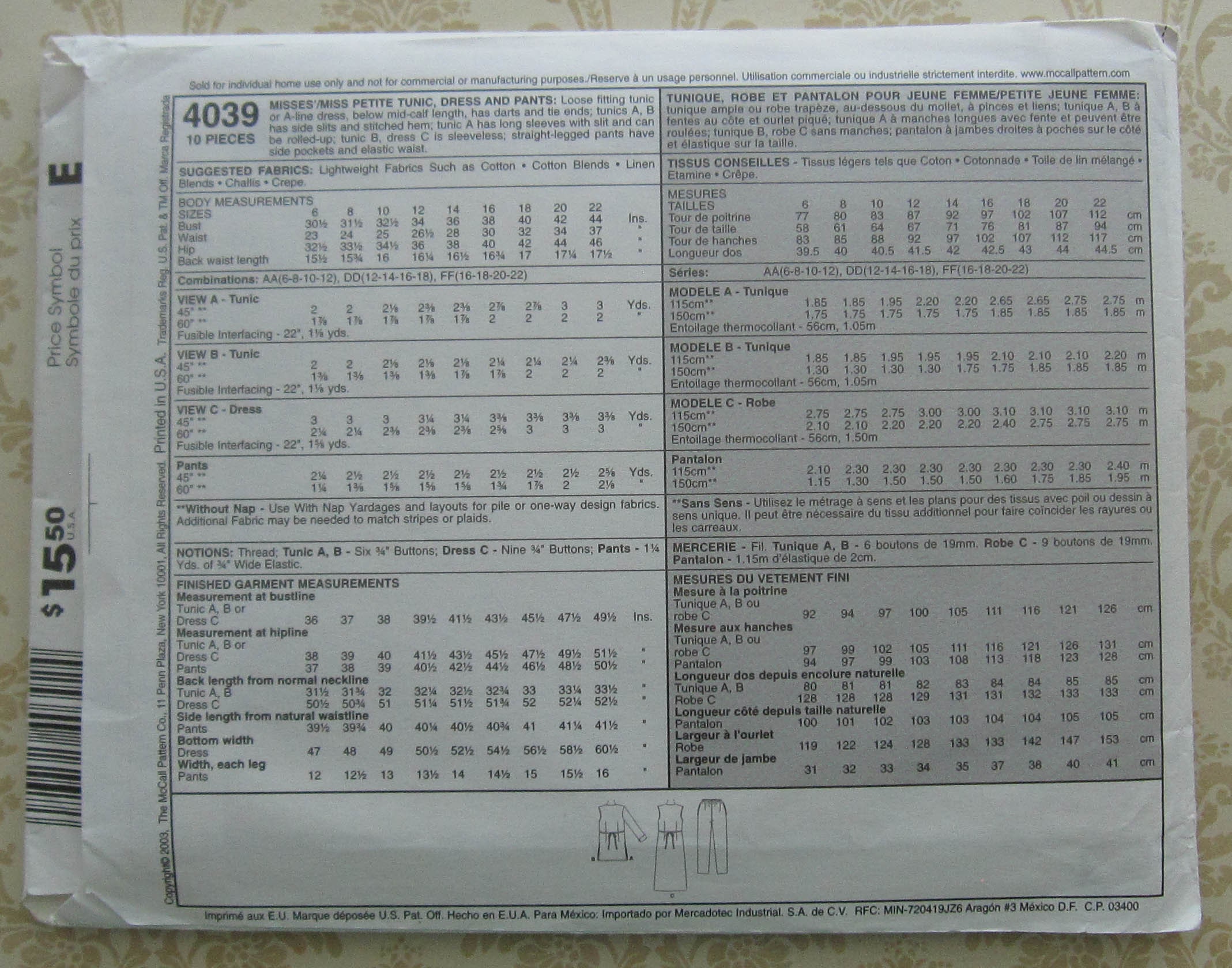 Mccalls Sewing Pattern UNCUT 4039 Size 12-18 Womens Dress - Etsy