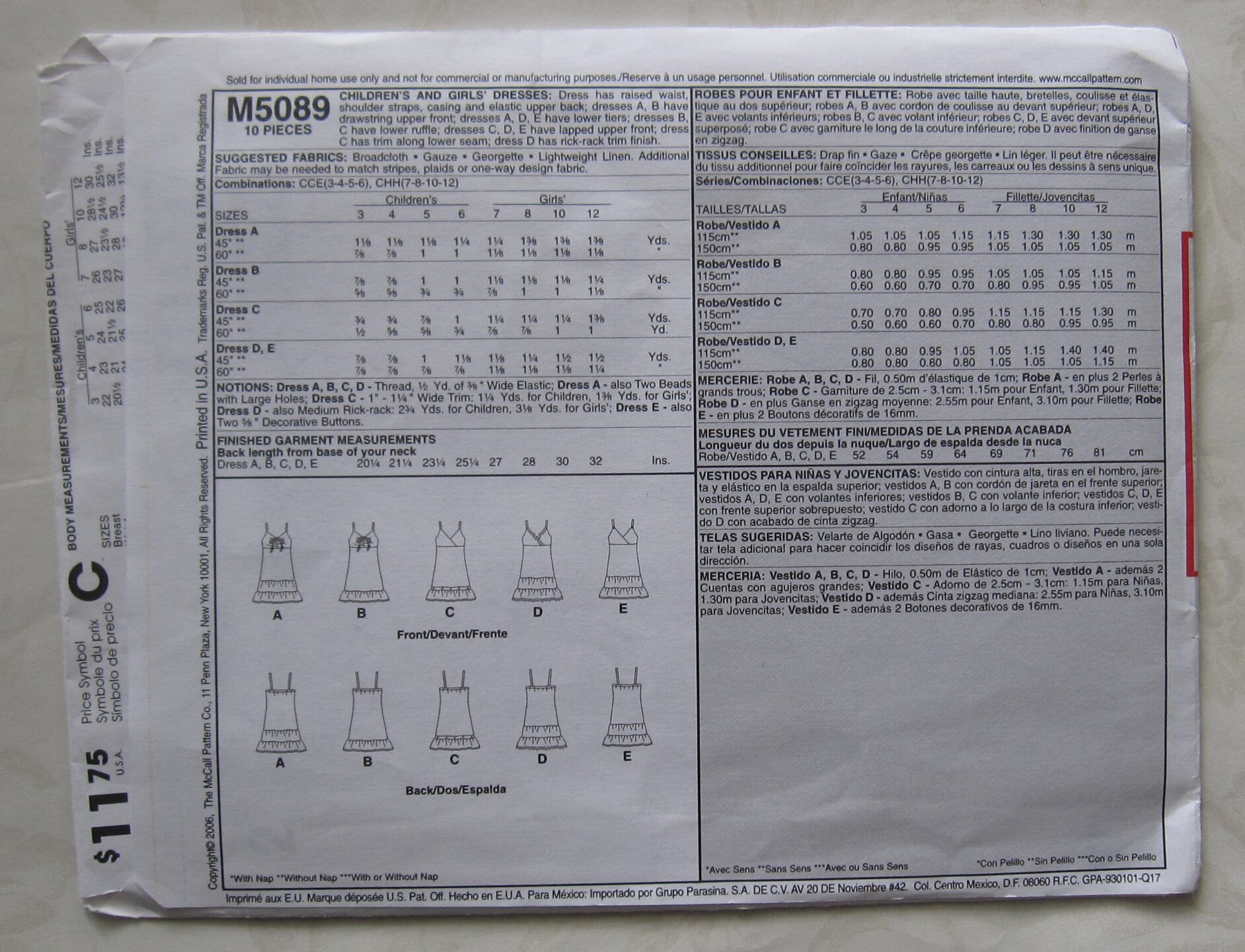 Sundress Sewing Pattern UNCUT Mccalls M5089 Sizes 3-6 - Etsy