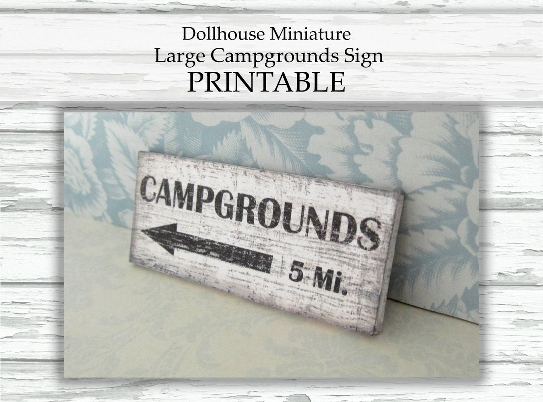 Dollhouse Miniature PRINTABLE Large Campgrounds Sign Wall Art Cottage ...