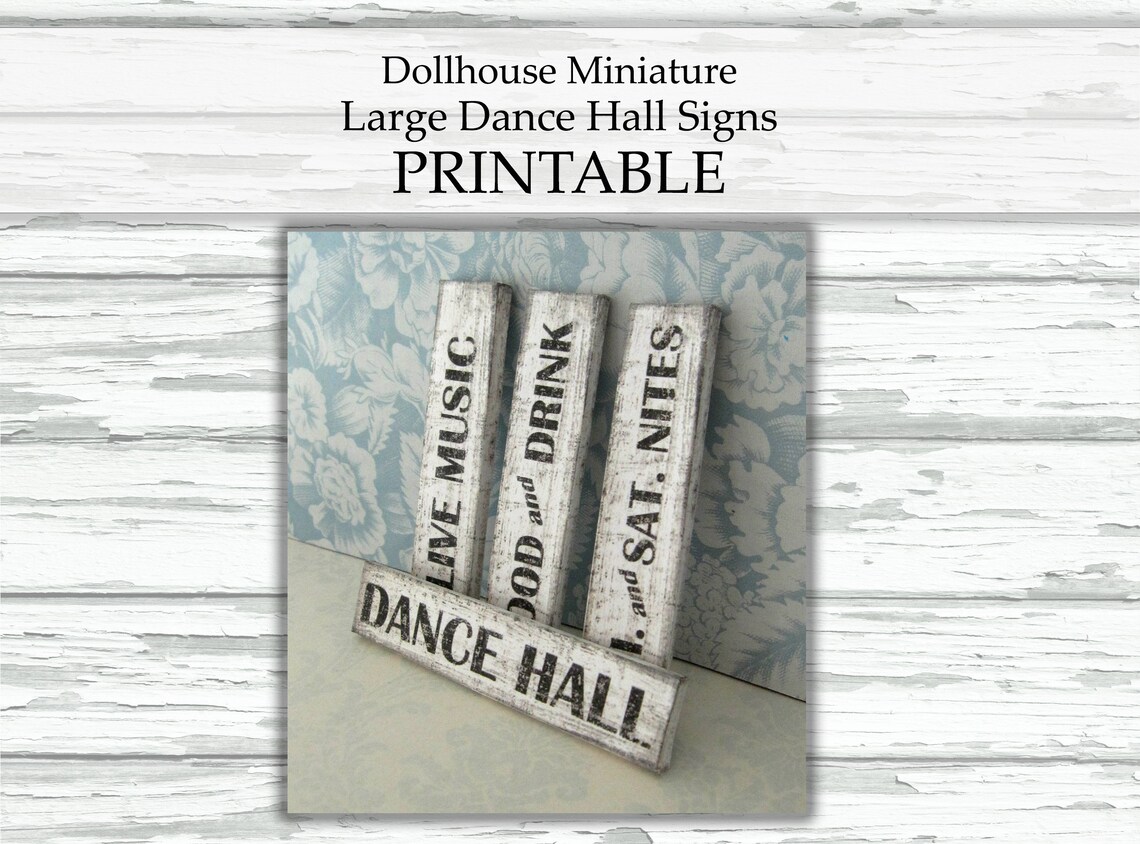 Dollhouse Miniature PRINTABLE Large Dance Hall Signs Wall Art Cottage ...