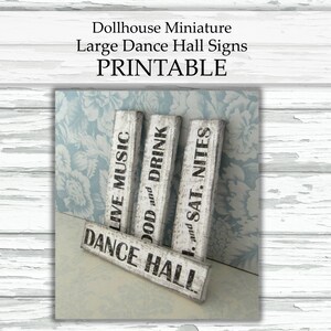 Dollhouse Miniature PRINTABLE Large Dance Hall Signs Wall Art Cottage ...