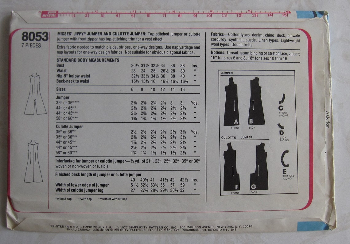 Vintage Sewing Pattern UNCUT Simplicity 8053 Size 10 Culotte Jumper - Etsy