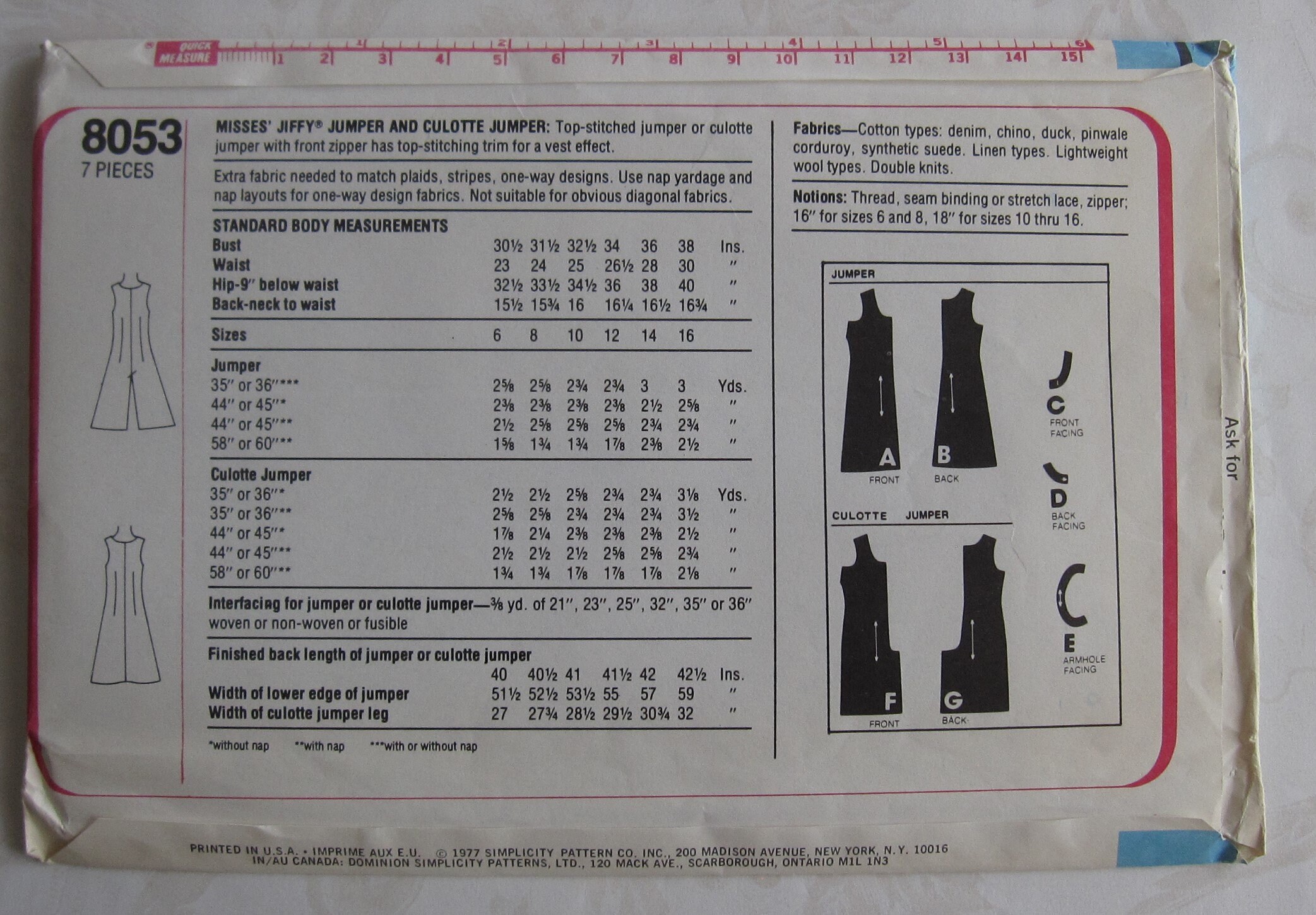 Vintage Sewing Pattern UNCUT Simplicity 8053 Size 10 Culotte Jumper - Etsy