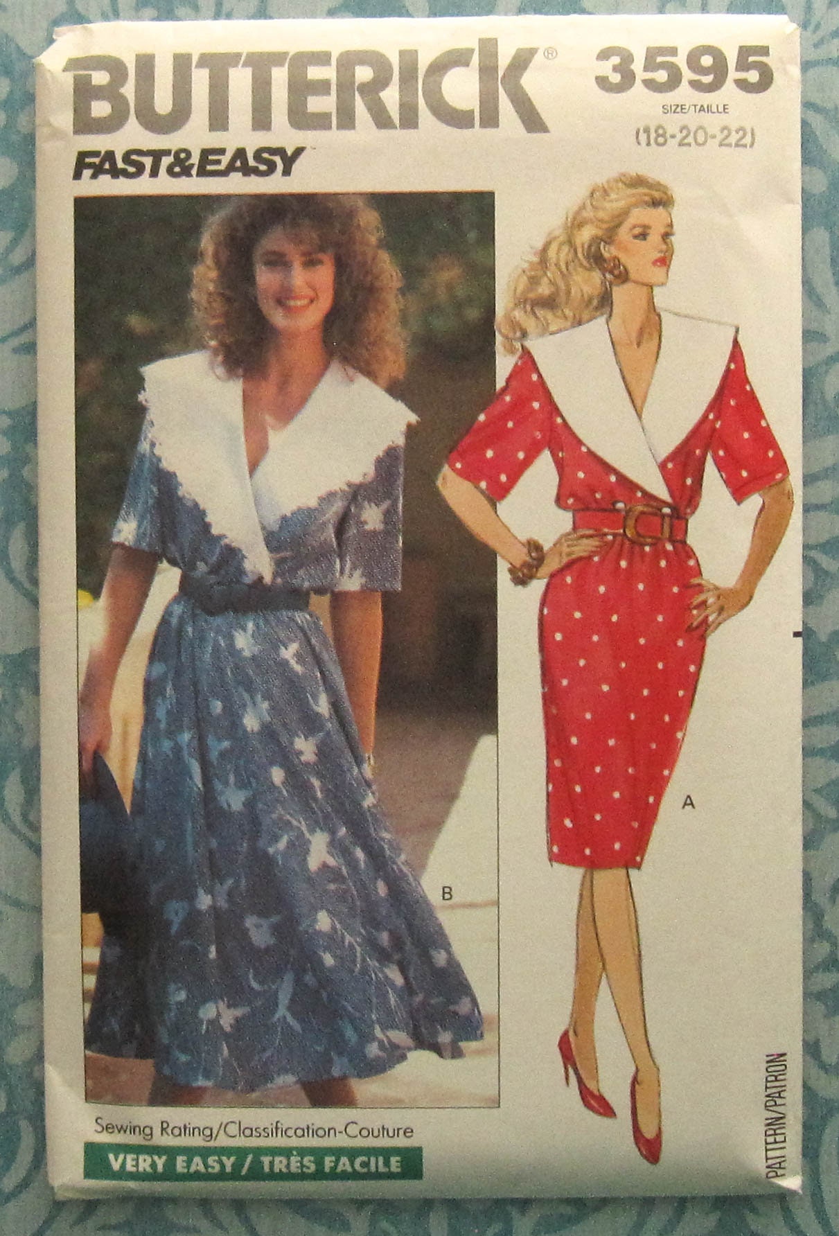 80s Vintage Sewing Pattern Butterick 3595 Womans Size 18 20 22 Wide ...