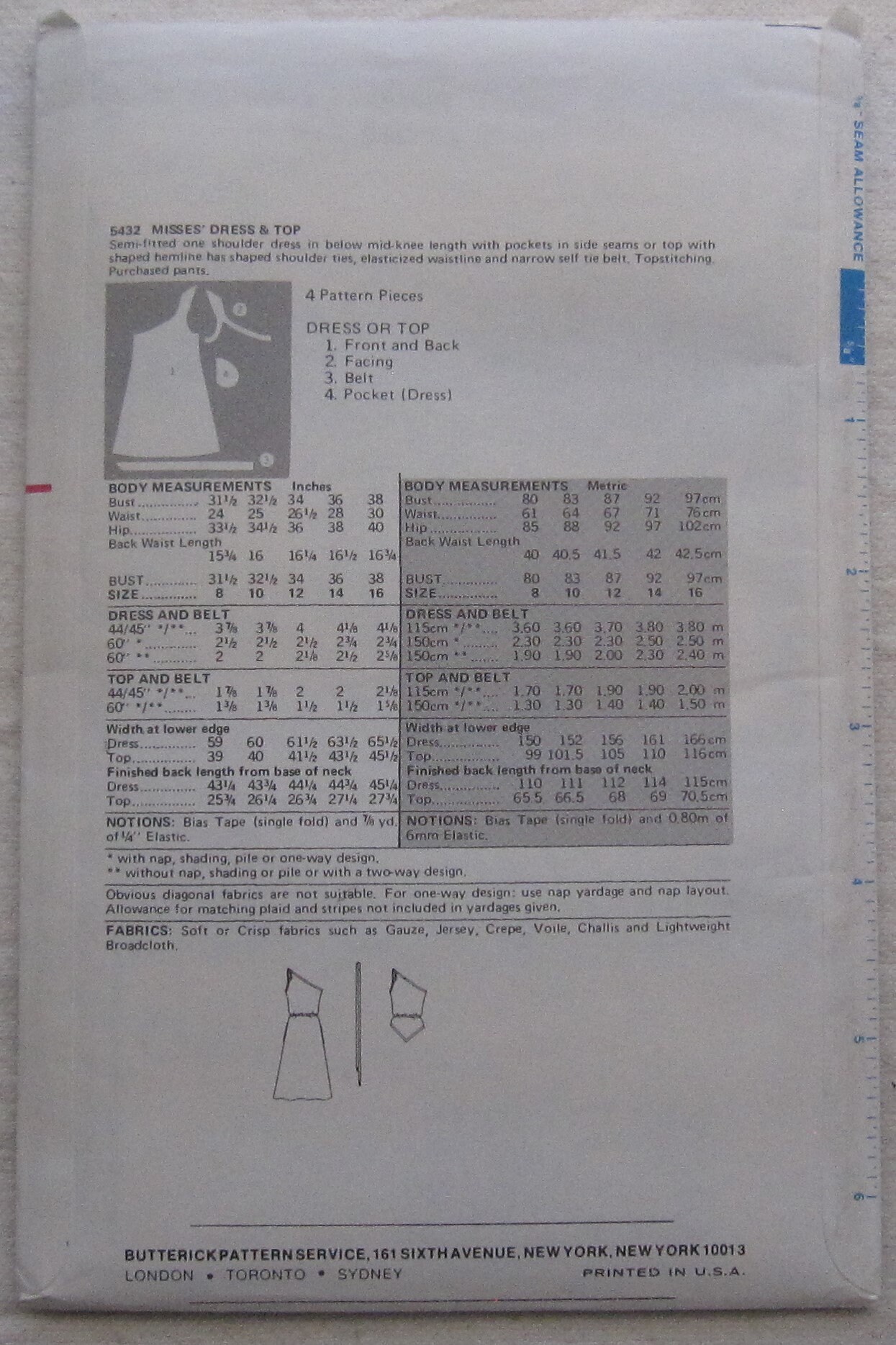 Dress Sewing Pattern UNCUT Butterick 5432 Size 12 - Etsy