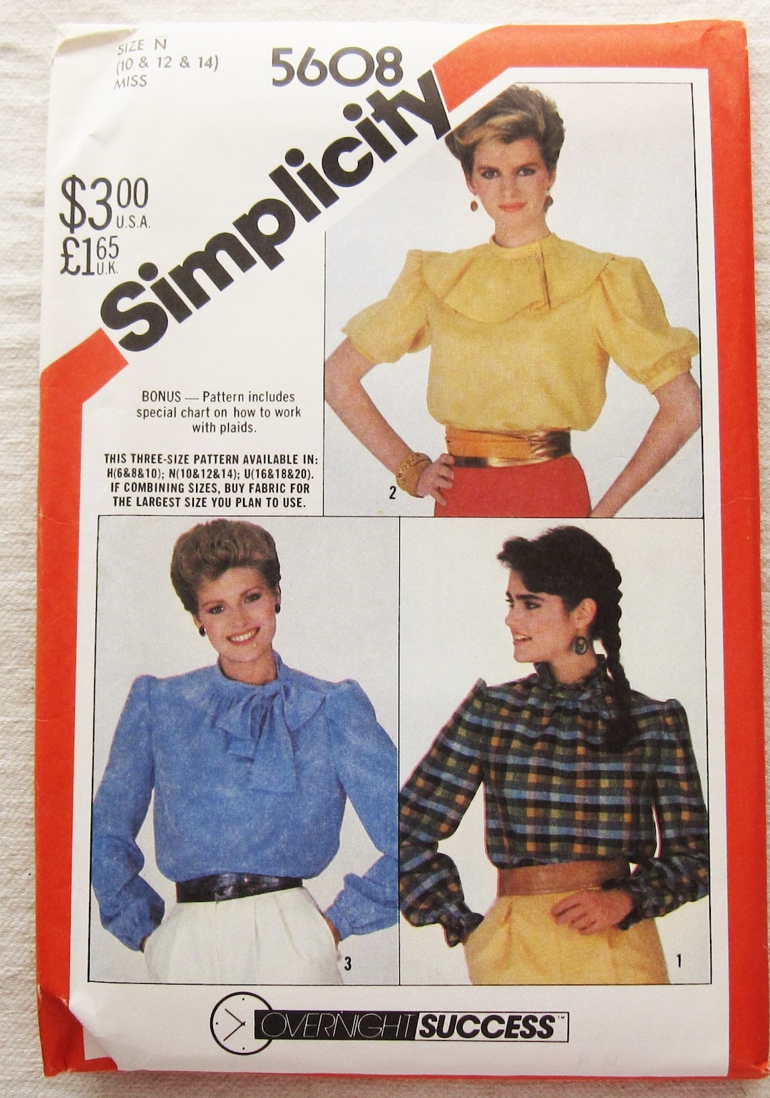 Vintage Blouse Sewing Pattern UNCUT Simplicity 5608 Sizes 10-14 - Etsy