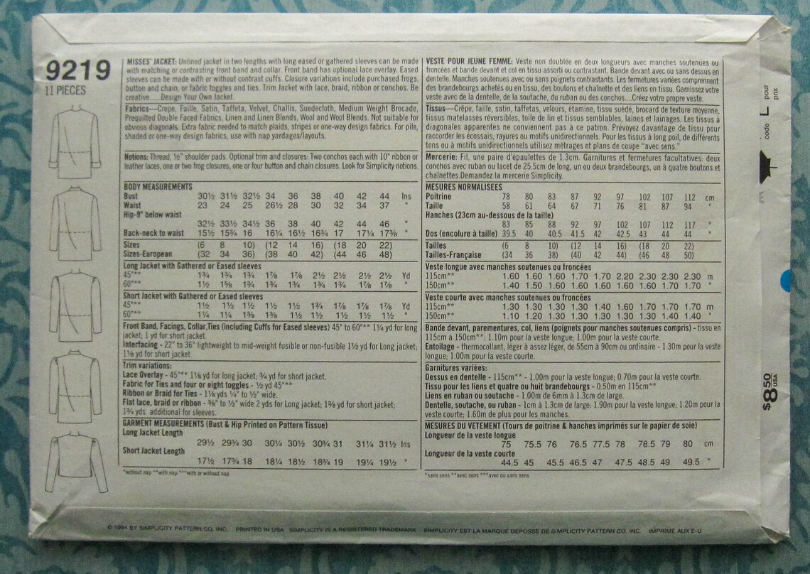 90s Vintage Sewing Pattern UNCUT Simplicity 9219 Womens Size 18 20 22 ...