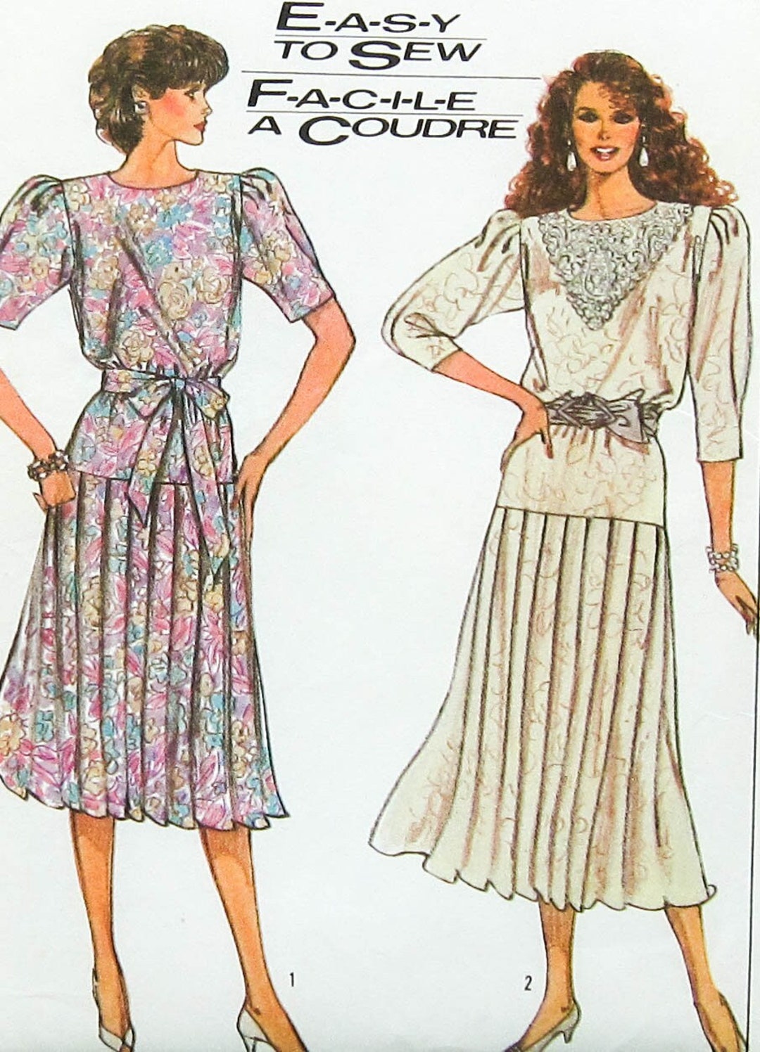 Vintage 80s Sewing Pattern Womens Size 14 UNCUT Simplicity 8065 Dress - Etsy