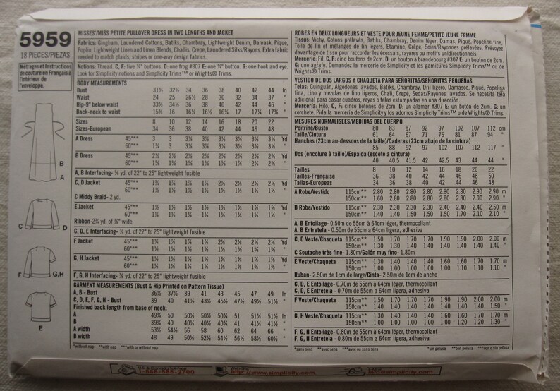 Dress and Jacket Sewing Pattern UNCUT Simplicity 5959 Sizes - Etsy