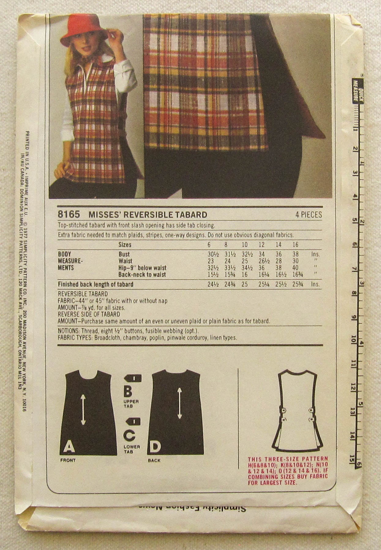 Vintage Sewing Pattern UNCUT Simplicity 8165 Size 10-14 Tabard - Etsy