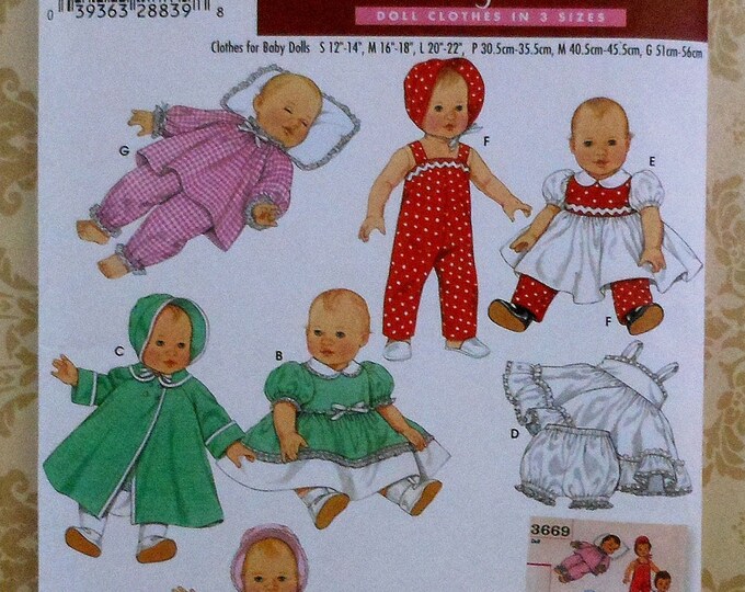 Baby Doll Clothes Sewing Pattern UNCUT Simplicity 4707 Doll Sizes 12 ...