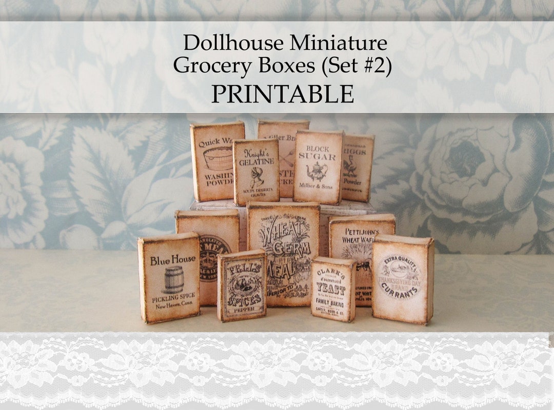 Dollhouse Miniature PRINTABLE Grocery Boxes Set #2 Mini Cottage Rustic ...