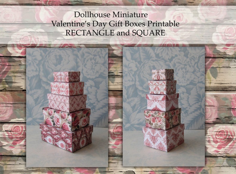 Dollhouse Miniature Valentines Day T Boxes Printable Pink White Red