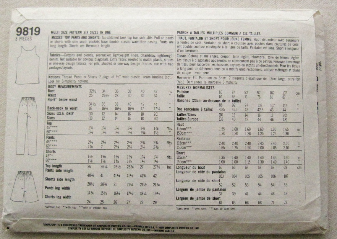 Simplicity Sewing Pattern UNCUT 9819 Sizes 10-20 Top Shorts - Etsy