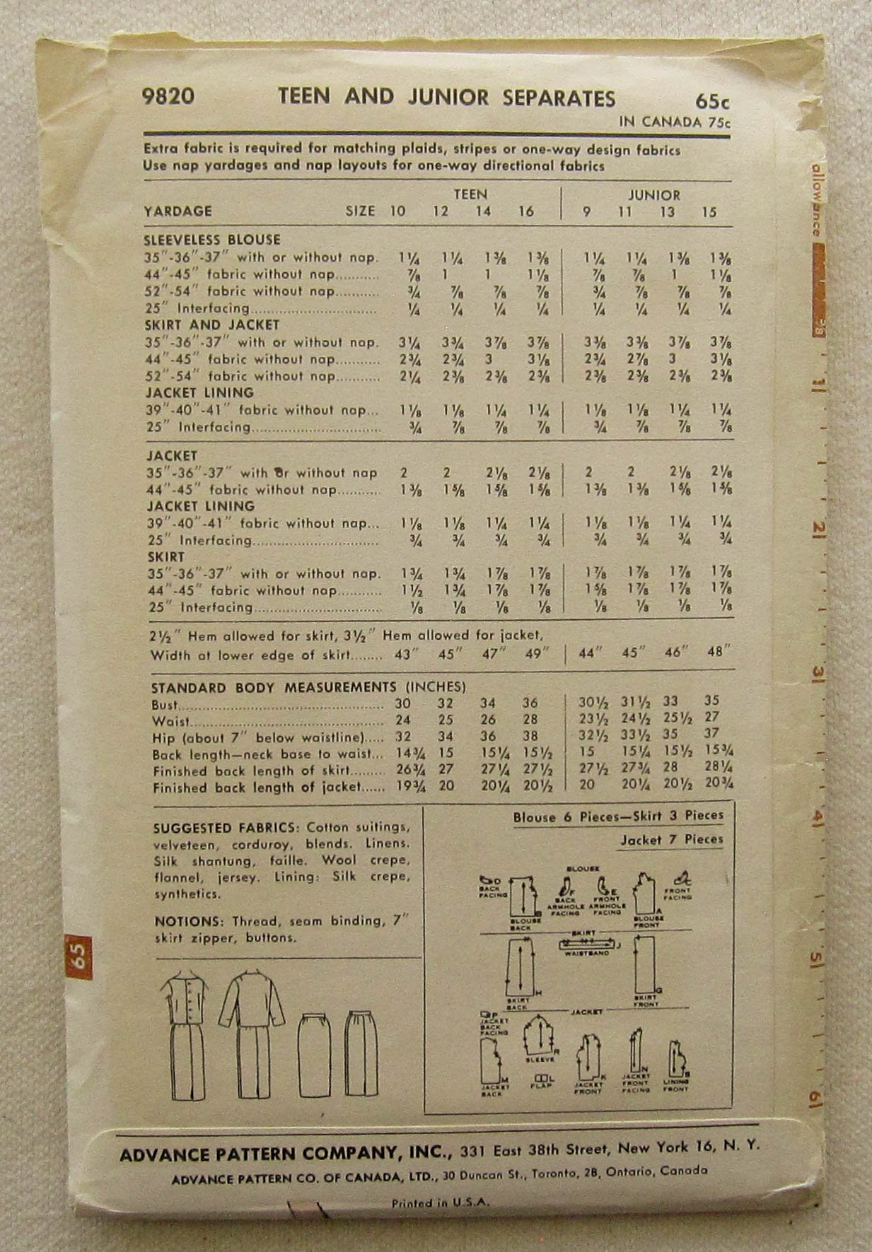 Vintage Sewing Pattern UNCUT Advance 9820 JUNIOR Size 15 - Etsy