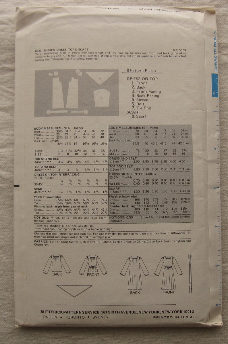 Dress and Top Sewing Pattern UNCUT Butterick 6029 Size 10 | Etsy