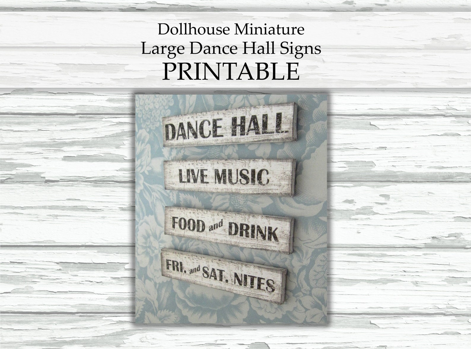 Dollhouse Miniature PRINTABLE Large Dance Hall Signs Wall Art Cottage ...