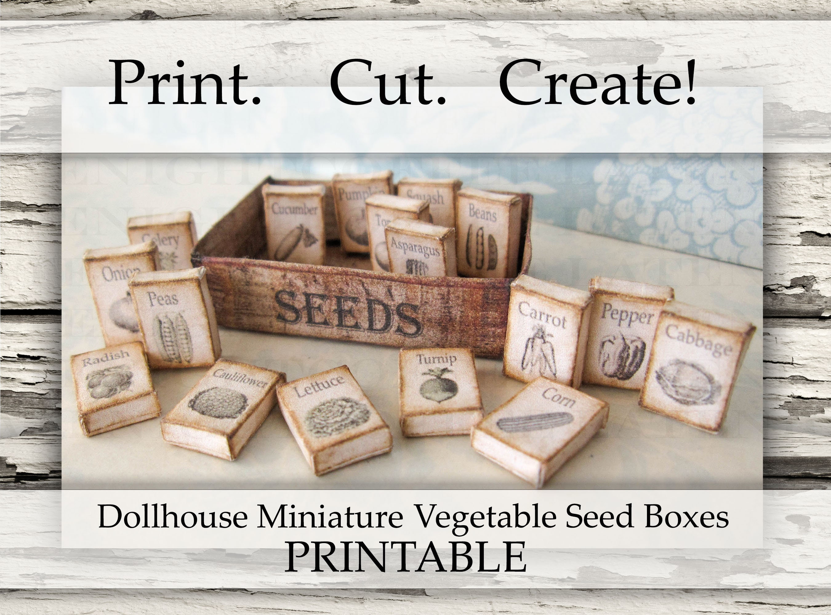 Dollhouse Miniature Vegetable Seed Boxes PRINTABLE Garden Shed ...