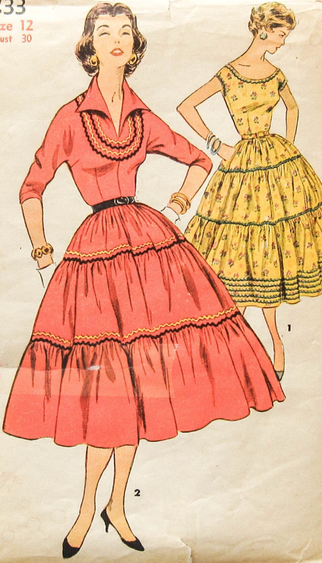 Simplicity 4733 Vintage 50s Sewing Pattern Womens Size 12 CUT - Etsy