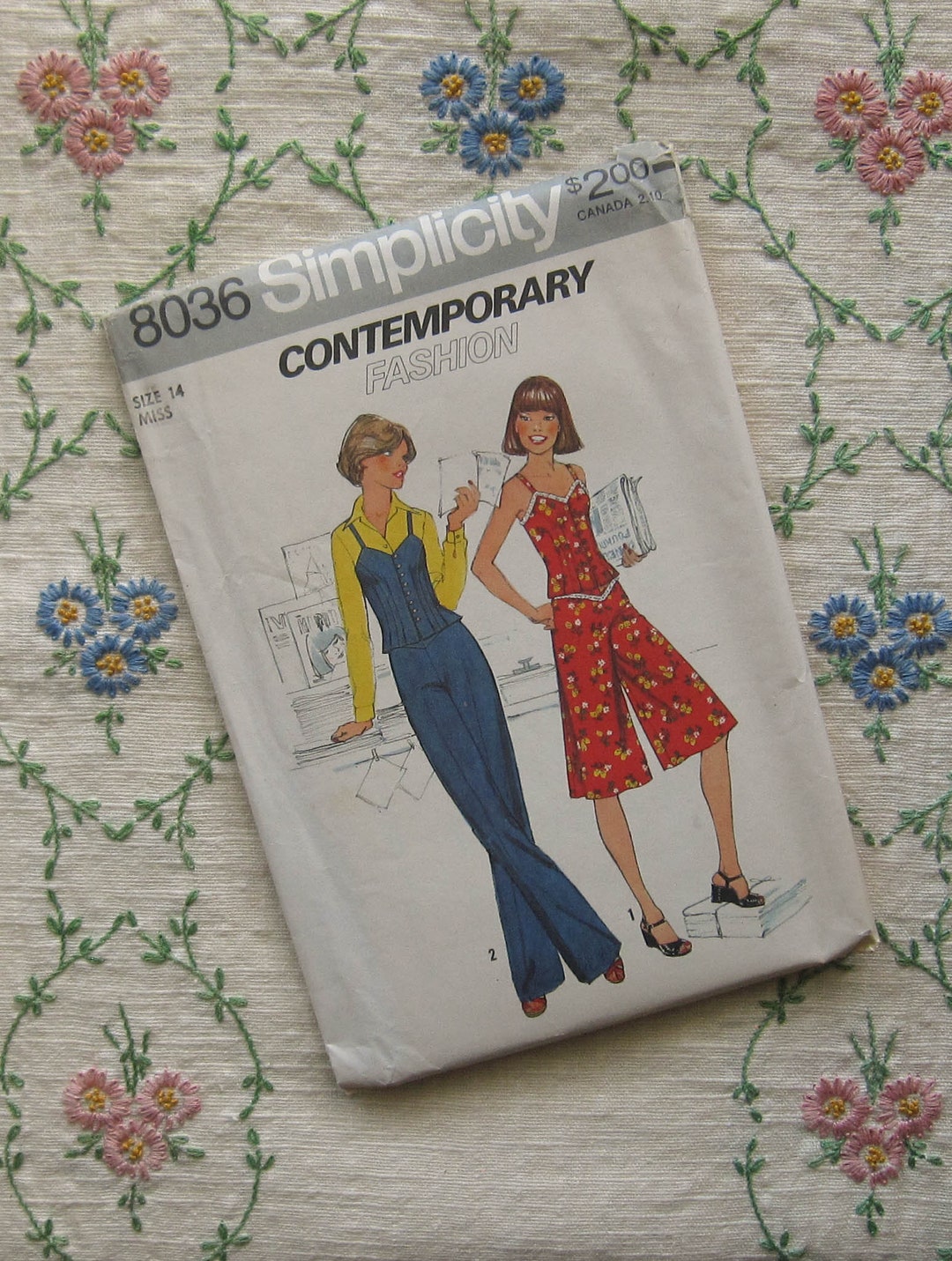 Vintage 70s Sewing Pattern Womens Size 14 UNCUT Simplicity 8036 Pantskirt Pants Camisole Vest ...
