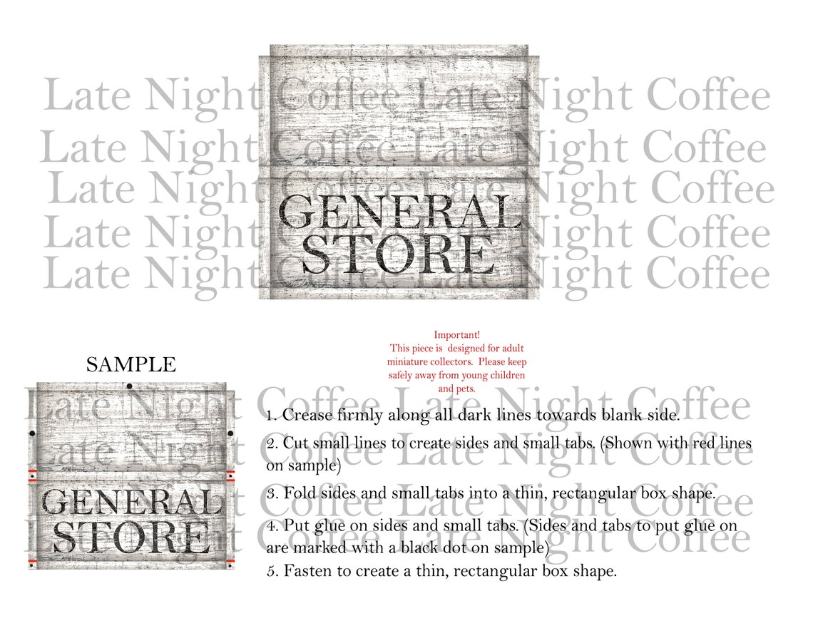 Dollhouse Miniature PRINTABLE Large General Store Sign Wall Art Cottage ...