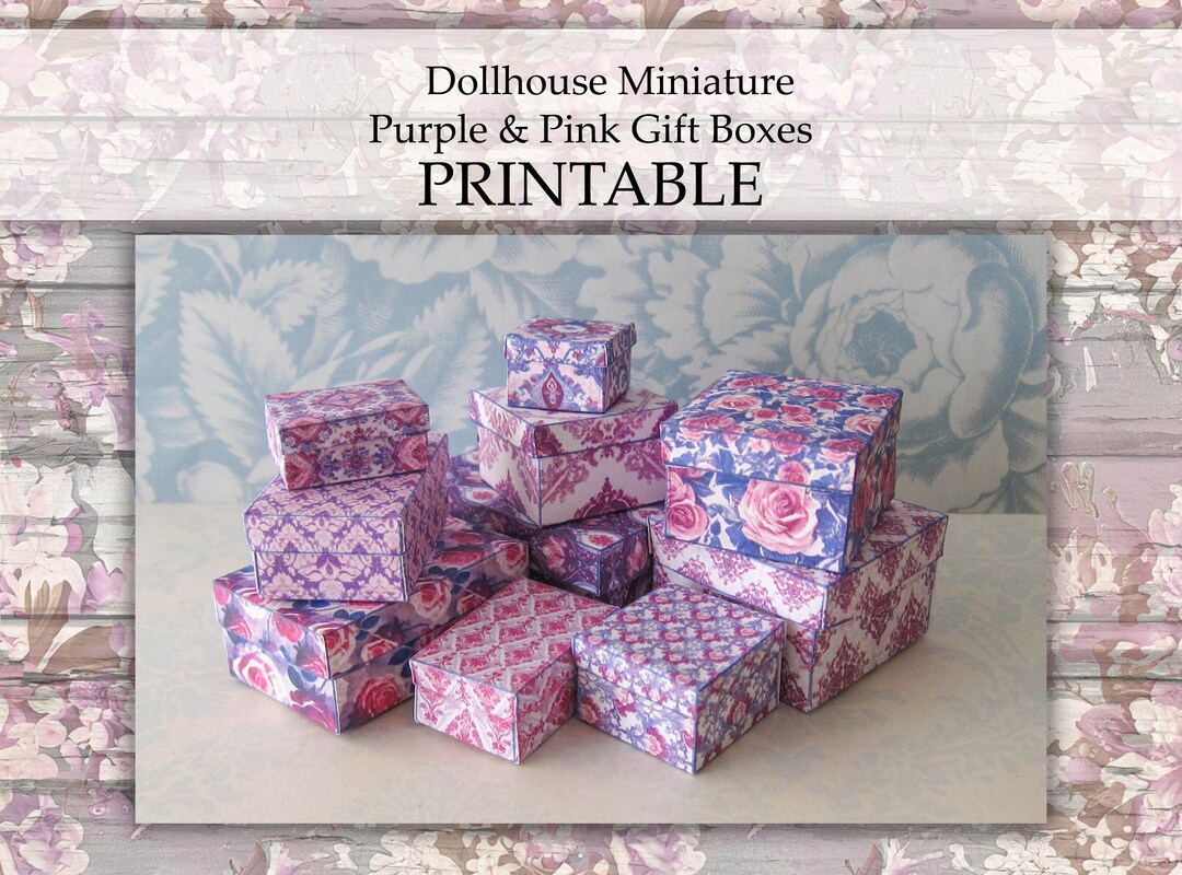 Dollhouse Miniature Gift Boxes PRINTABLE Purple Pink 1:12 Scale Digital ...