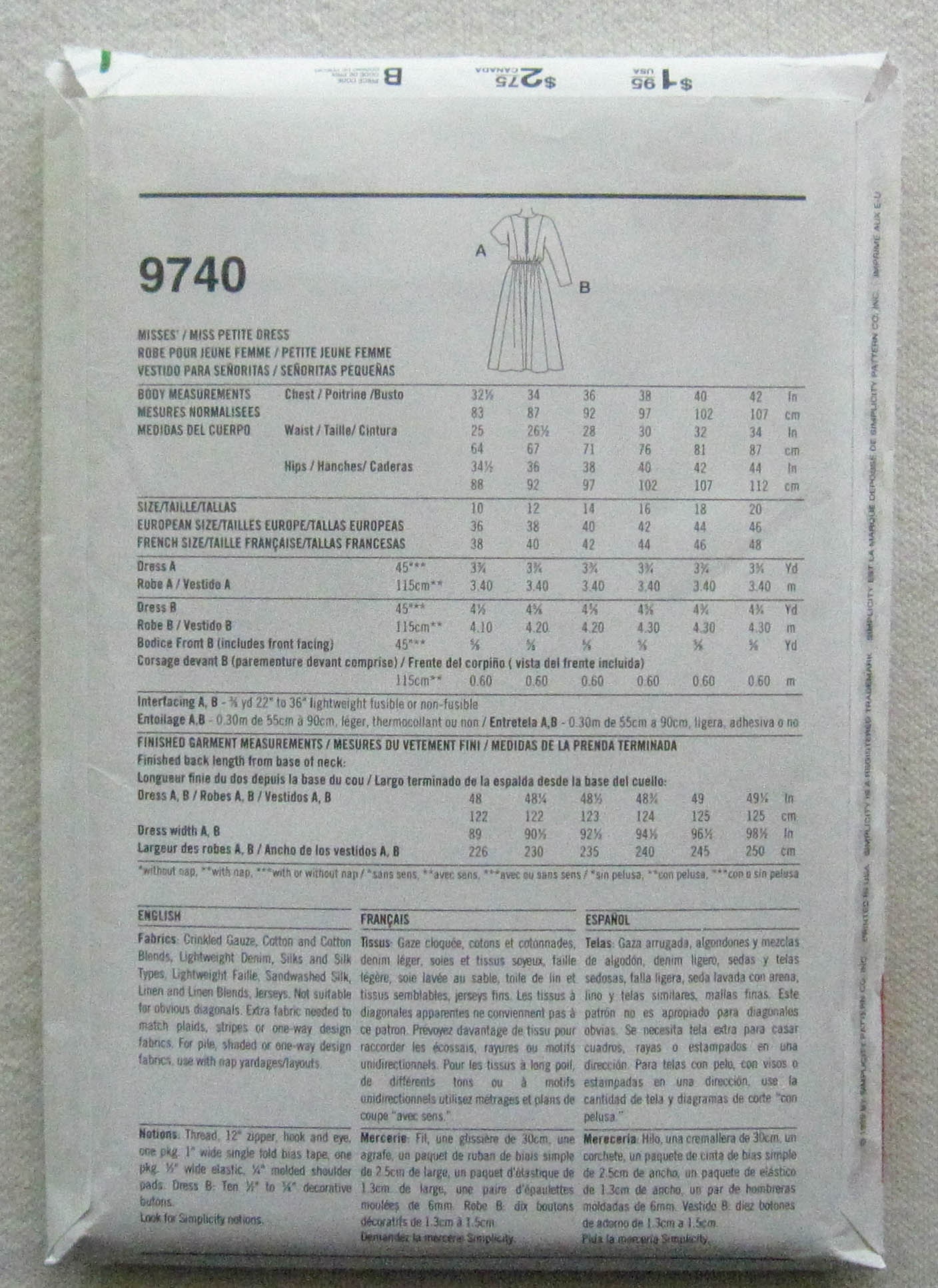 Simplicity Sewing Pattern 9740 UNCUT Size 10-20 Dress - Etsy